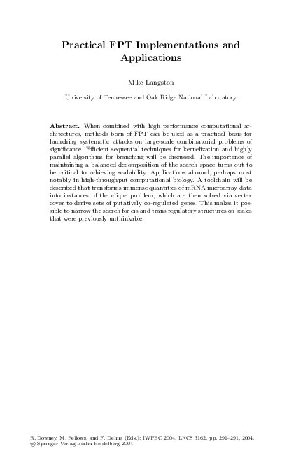 (PDF) Practical FPT Implementations and Applications
