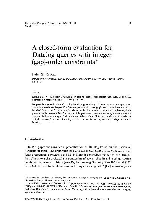 (PDF) A Closed Form for Datalog Queries with Integer Order | Peter Revesz - Academia.edu