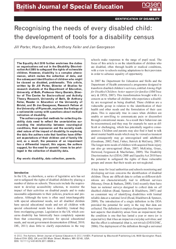 (PDF) Recognising the needs of every disabled child: the development of ...