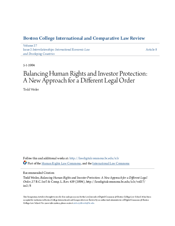 (PDF) Balancing Human Rights and Investor Protection: A New Approach ...