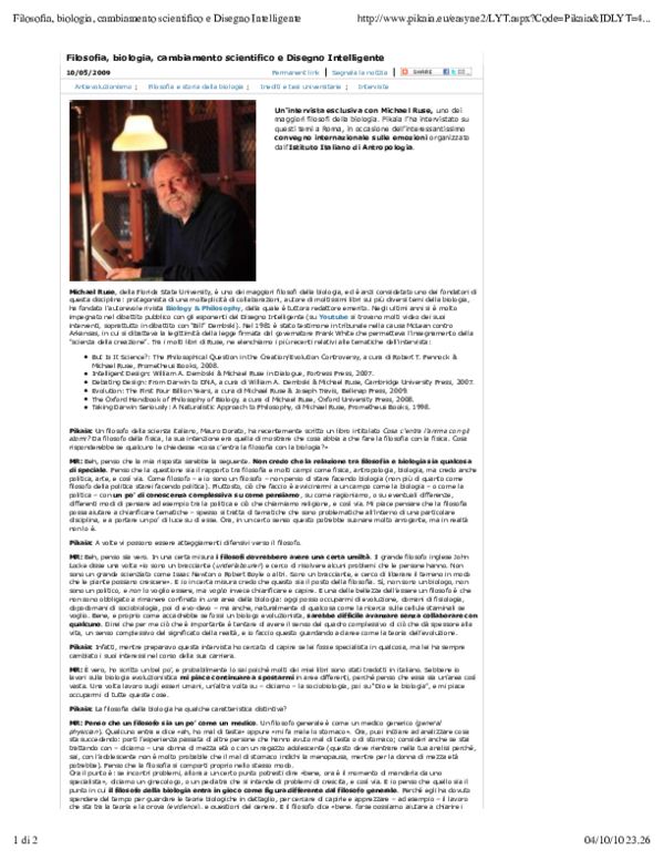 (PDF) Filosofia, biologia, cambiamento scientifico e Disegno ...
