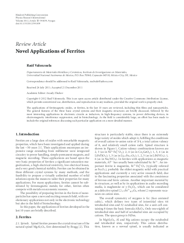 (PDF) Applications of ferrites