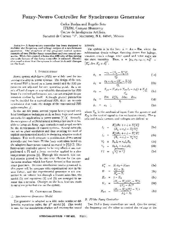 (PDF) Fuzzy-neuro controller for synchronous generator