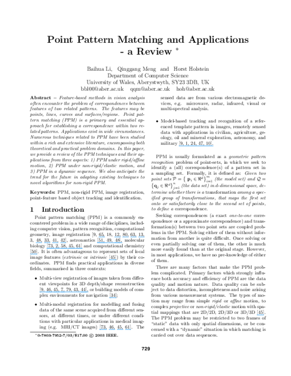 (PDF) Point pattern matching and applications-a review