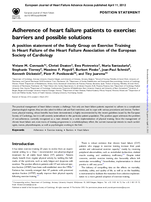 (PDF) Corrigendum to ‘Adherence of heart failure patients to exercise ...