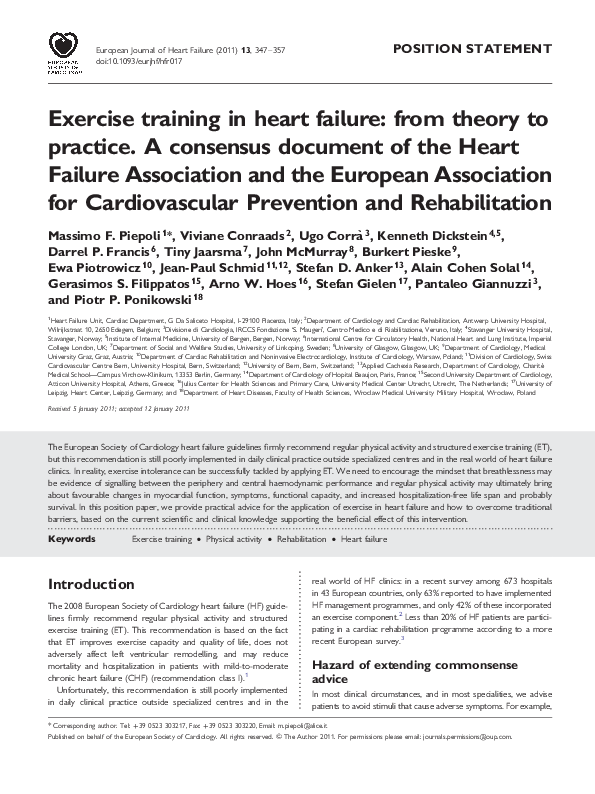 (PDF) Exercise training in heart failure: from theory to practice. A ...