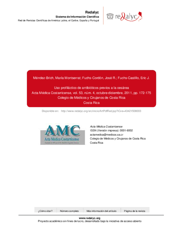 (PDF) Uso profiláctico de antibióticos previos a la cesárea