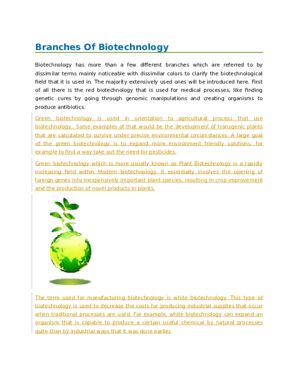 (DOC) Branches Of Biotechnology
