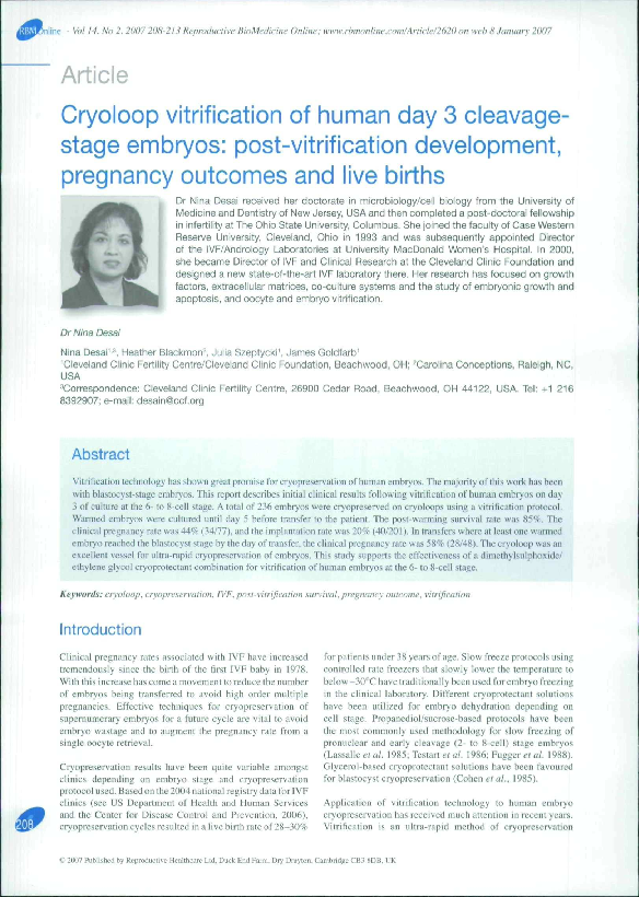 (PDF) Cryoloop vitrification of human day 3 cleavage-stage embryos ...
