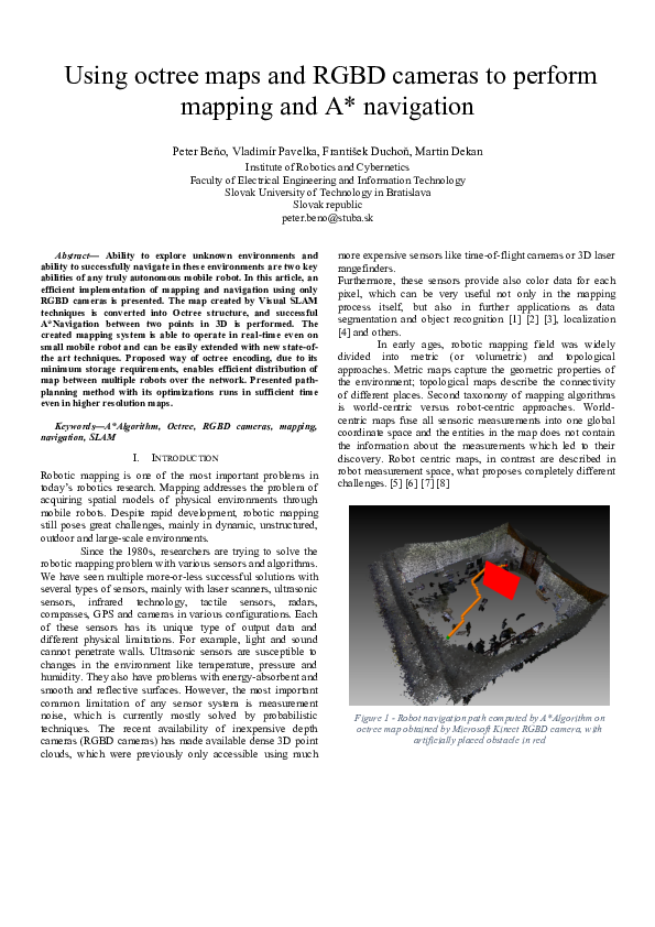 Pdf Using Octree Maps And Rgbd Cameras To Perform Mapping And A Navigation