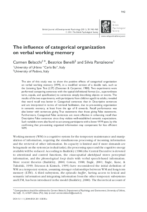 (PDF) The influence of categorical organization on verbal working memory