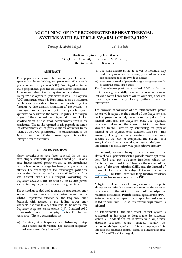 (PDF) Optimizing AGC in Thermal Systems via PSO