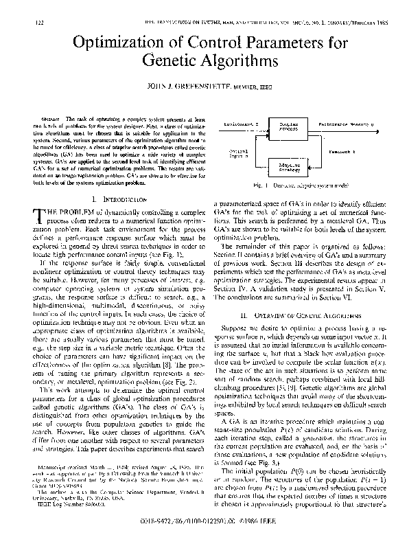 (PDF) Optimization of Control Parameters for Genetic Algorithms (PDF) Optimization of Control Parameters for Genetic Algorithms
