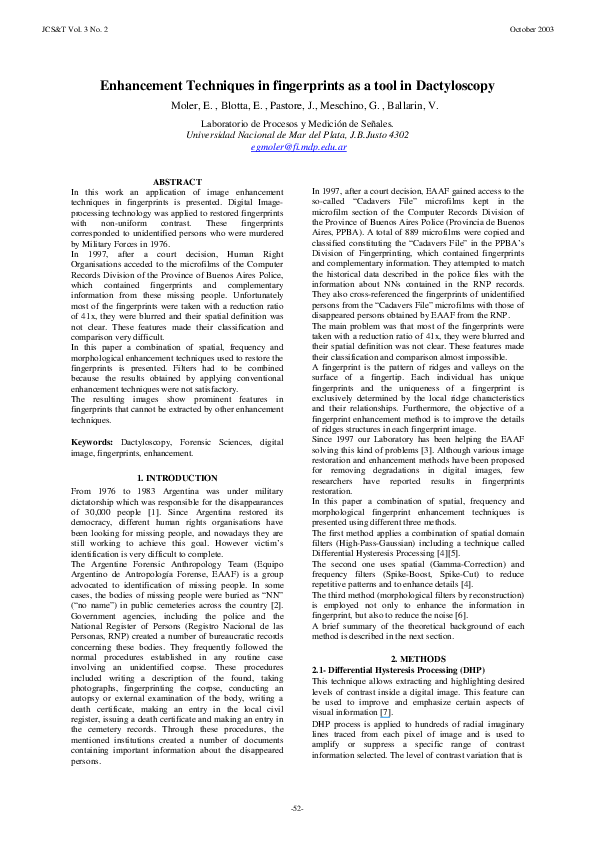 (PDF) Enhancement Techniques in fingerprints as a tool in Dactyloscopy