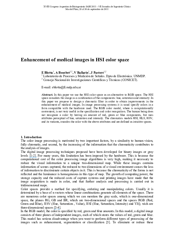 (PDF) HSI Color Space for Medical Image Enhancement