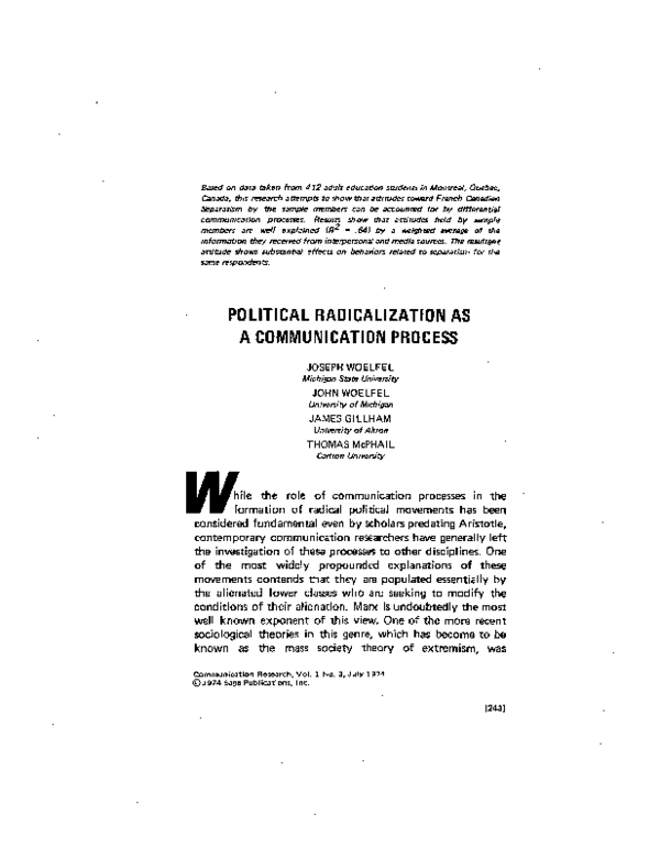 (PDF) Political Radicalization as a Communication Process