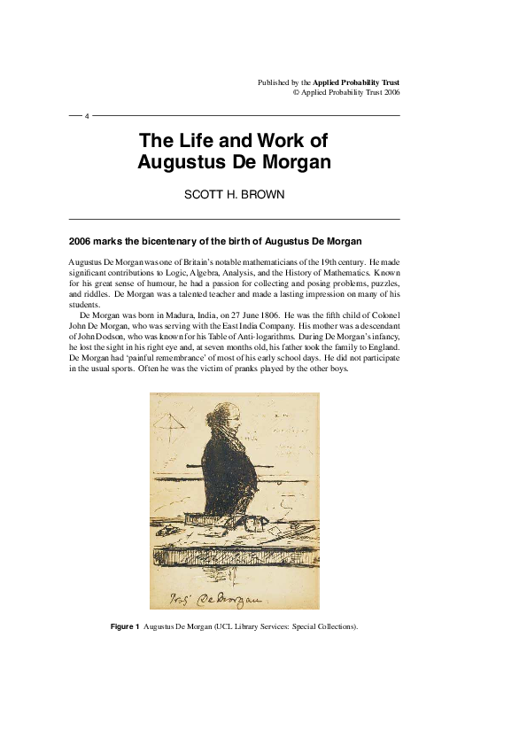 (PDF) The Life and Work of Augustus De Morgan