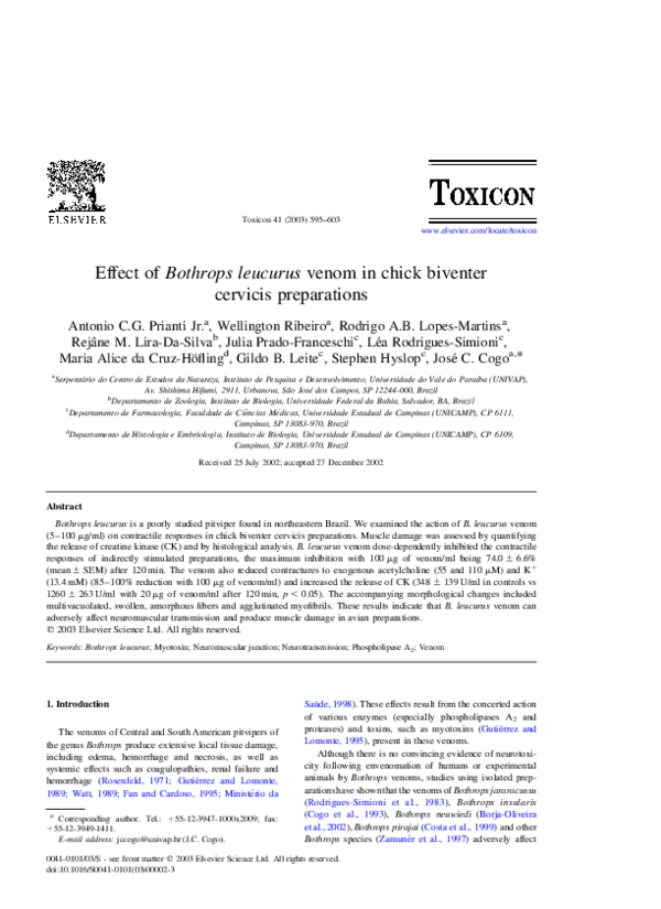 (PDF) Effect of Bothrops leucurus venom in chick biventer cervicis ...