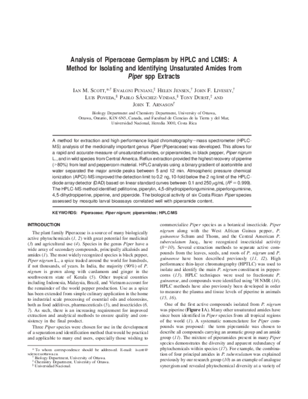 (PDF) Chemical standardization and quantification of piperine from methanolic extract of Piper ...