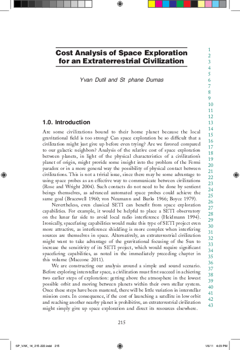 (PDF) Cost Analysis of Space Exploration for Extraterrestrial Civilisations