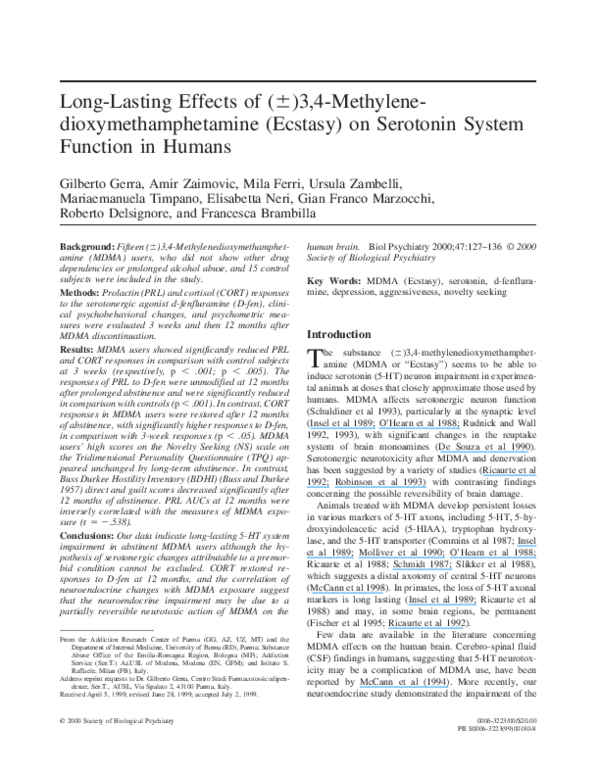 (PDF) Long-lasting effects of (±)3,4-methylene-dioxymethamphetamine ...