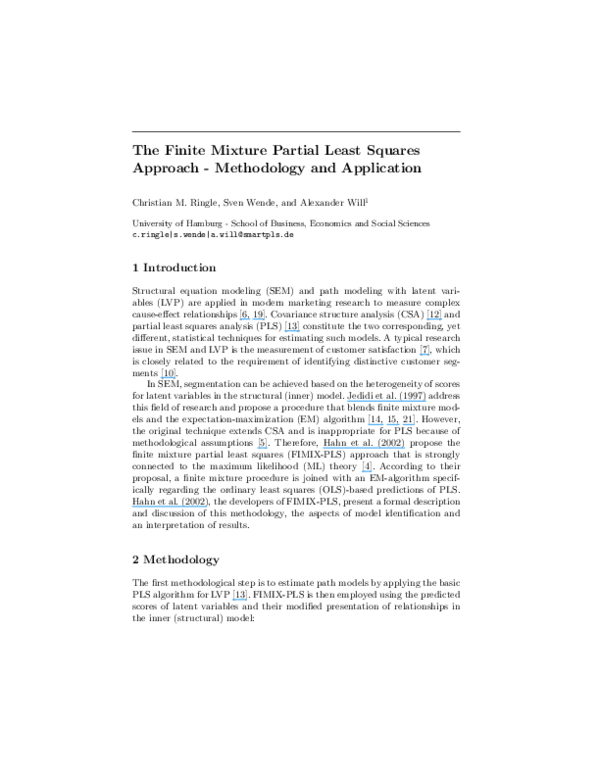 Pdf Finite Mixture Partial Least Squares Analysis Methodology And Numerical Examples