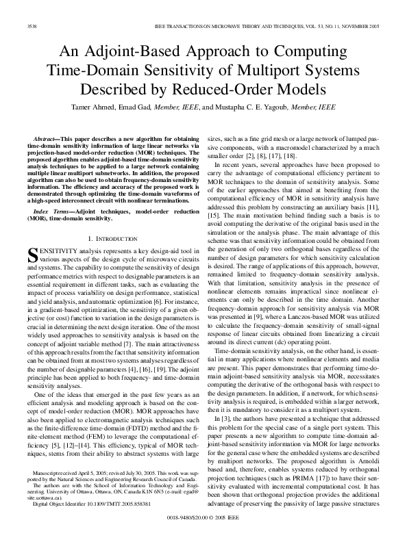 Pdf An Adjoint Based Approach To Computing Time Domain Sensitivity Of Multiport Systems