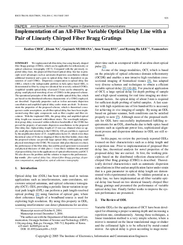 Pdf Implementation Of An All Fiber Variable Optical Delay Line With A Pair Of Linearly Chirped