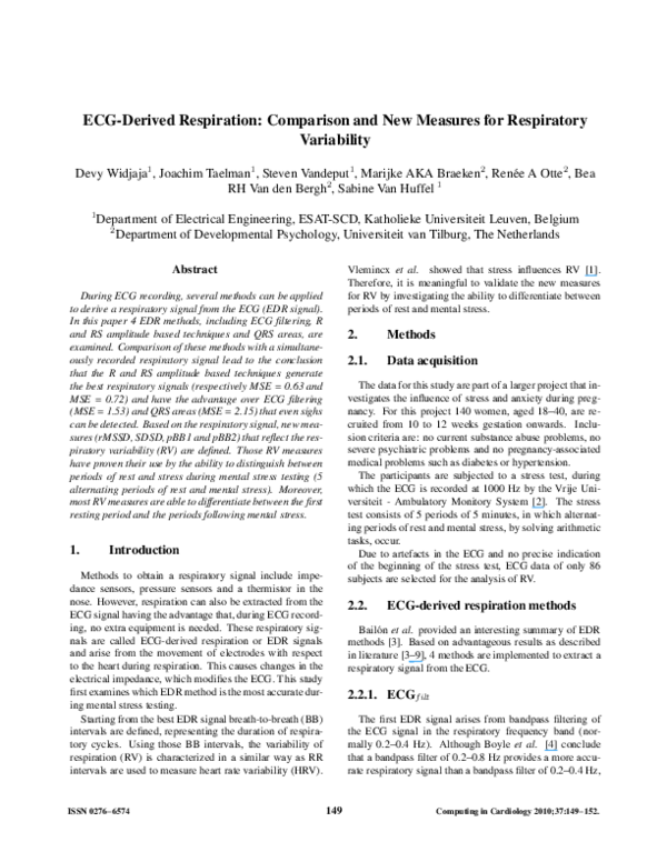 Pdf Ecg Derived Respiration Comparison And New Measures For Respiratory Variability