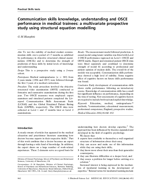 (PDF) Communication skills knowledge, understanding and OSCE ...