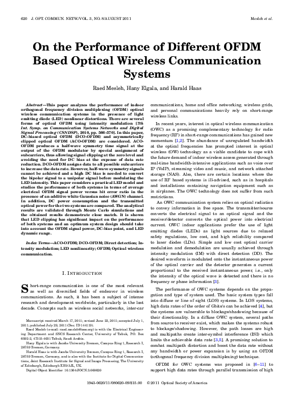 On The Performance Of Different Ofdm Based Optical Wireless Communication Systems