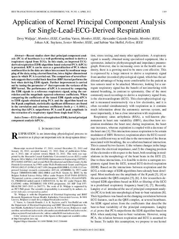 (PDF) Application of Kernel Principal Component Analysis for Single-Lead-ECG-Derived Respiration