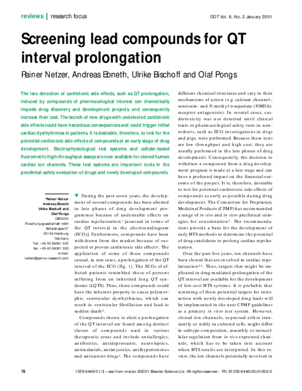 (PDF) Screening lead compounds for QT interval prolongation