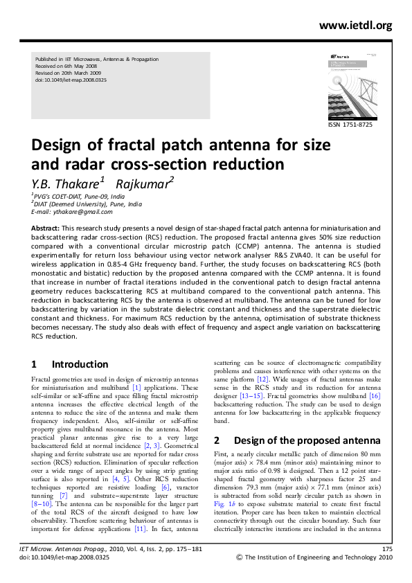 (PDF) Design of fractal patch antenna for size and radar cross-section ...