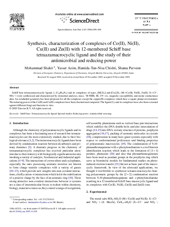 (PDF) Synthesis, characterization of complexes of Co(II), Ni(II), Cu(II) and Zn(II) with 12 ...