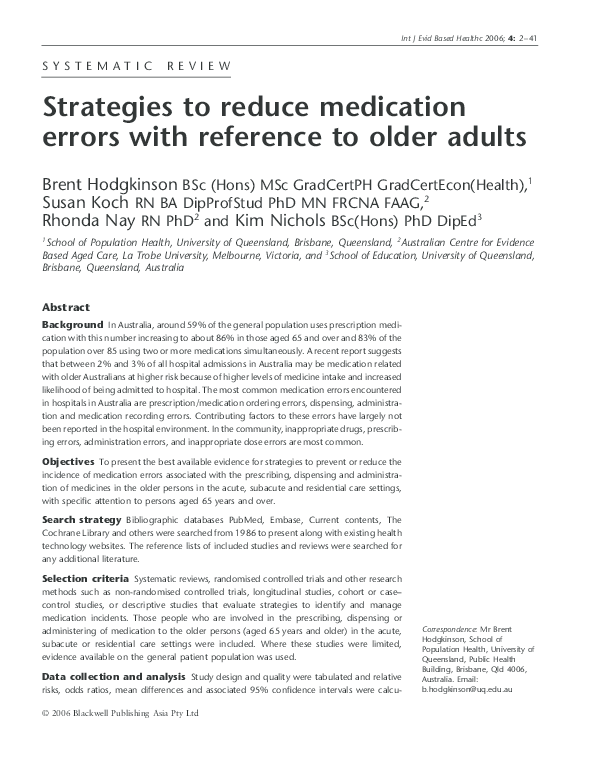 (PDF) Strategies to reduce medication errors with reference to older adults