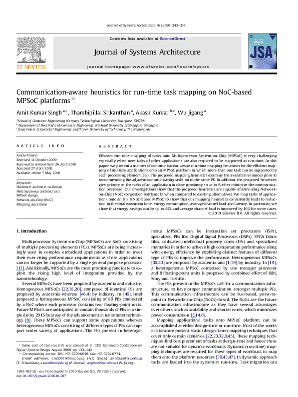 Pdf Communication Aware Heuristics For Run Time Task Mapping On Noc