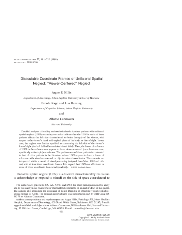 (PDF) Dissociable Coordinate Frames of Unilateral Spatial Neglect ...