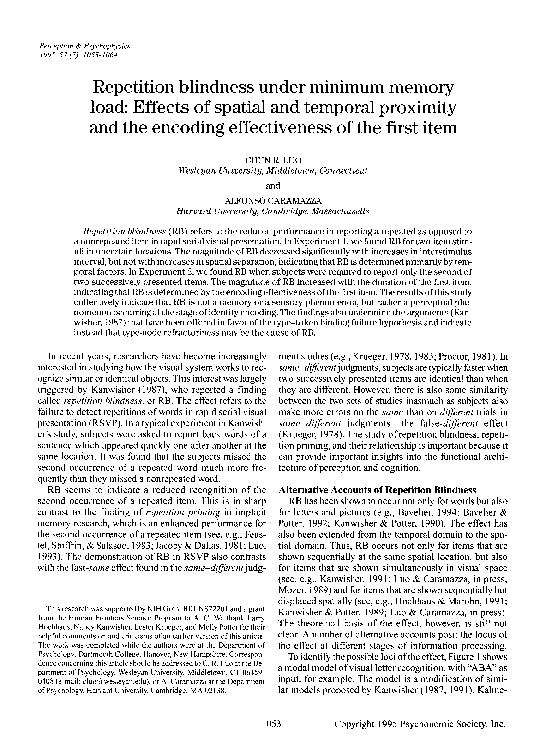 (PDF) Repetition blindness under minimum memory load: Effects of ...