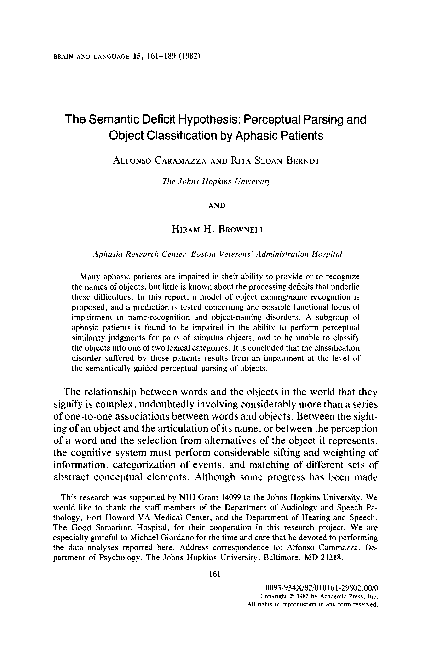 (PDF) The semantic deficit hypothesis: Perceptual parsing and object ...