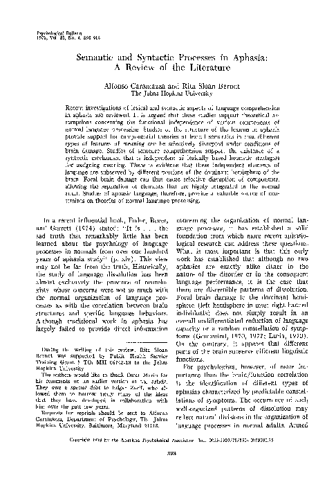 Pdf Semantic And Syntactic Processes In Aphasia A Review Of The Literature Alfonso
