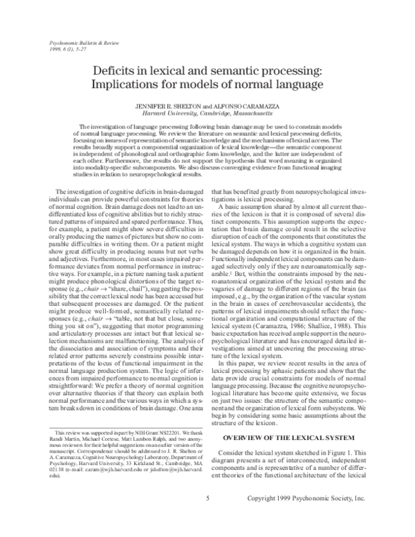 Pdf Deficits In Lexical And Semantic Processing Implications For Models Of Normal Language