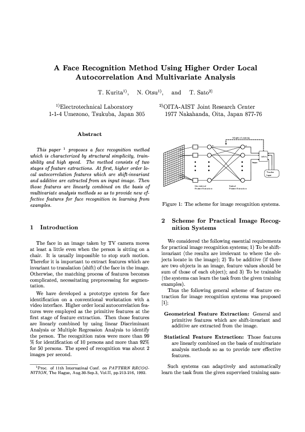 Pdf A Face Recognition Method Using Higher Order Local Autocorrelation And Multivariate Analysis