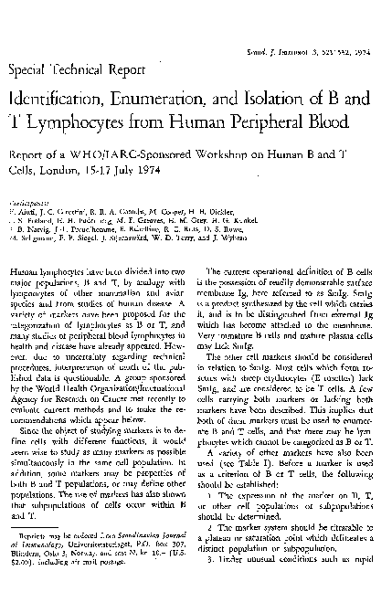 (PDF) Identification, Enumeration, and Isolation of B and T Lymphocytes ...