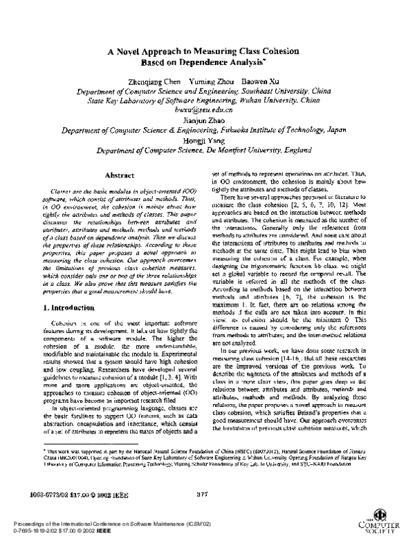 Pdf A Novel Approach To Measuring Class Cohesion Based On Dependence