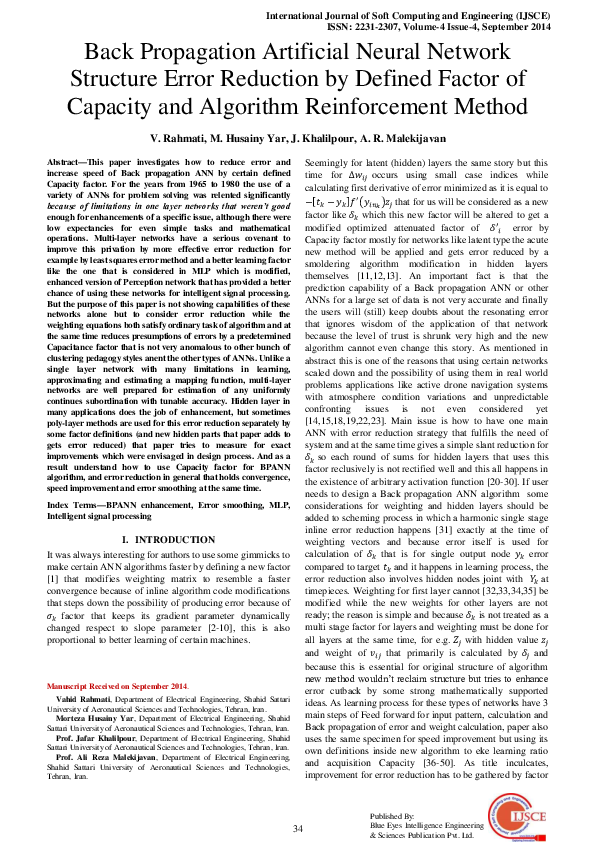 Pdf Back Propagation Artificial Neural Network Structure Error