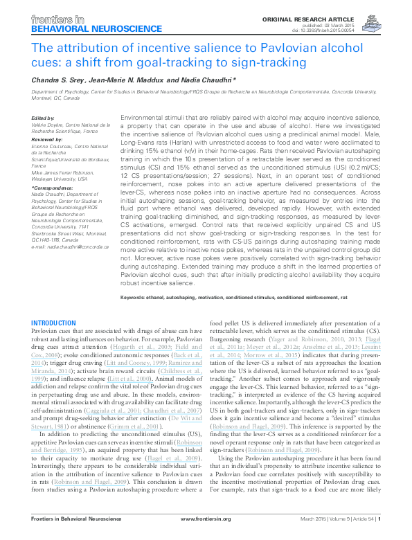 (PDF) The attribution of incentive salience to Pavlovian alcohol cues ...