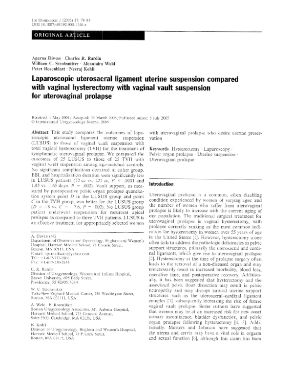 Pdf Laparoscopic Uterosacral Ligament Uterine Suspension Compared