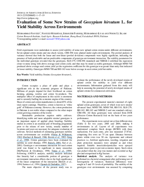 (PDF) Evaluation of Some New Strains of Gossypium hirsutum L. for Yield ...