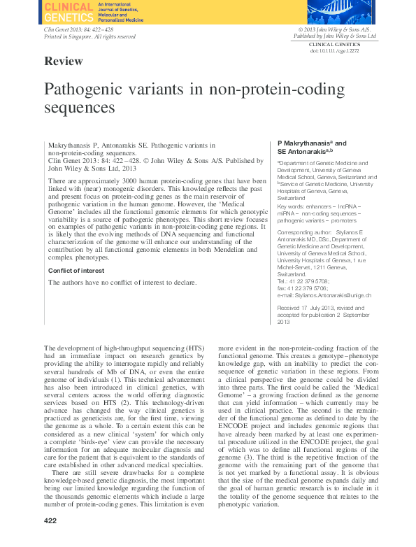 (PDF) Pathogenic variants in non-protein-coding sequences
